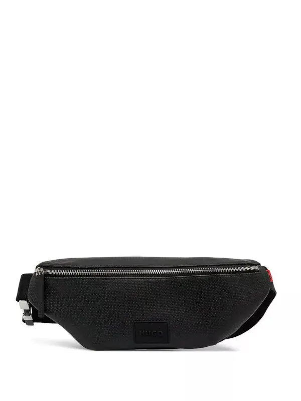 Hugo Perforated Faux Leather Belt Bag - Black