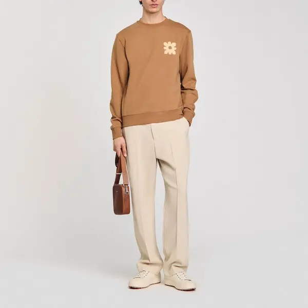 Sandro Cotton Brushed Fleece Sweatshirt With Flower Patch