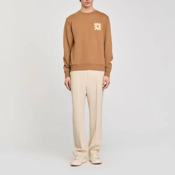 Sandro Cotton Brushed Fleece Sweatshirt With Flower Patch