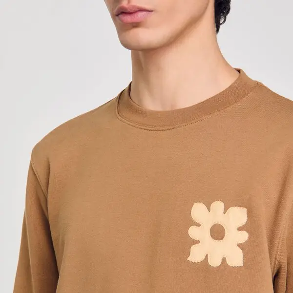 Sandro Cotton Brushed Fleece Sweatshirt With Flower Patch
