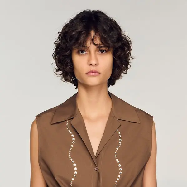 Sandro Rhinestone Embellished Cropped Shirt - Brown