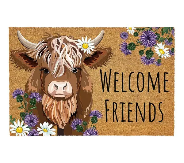 EVERGREEN 36'x24' Highland Cow Coir Doormat - One-color
