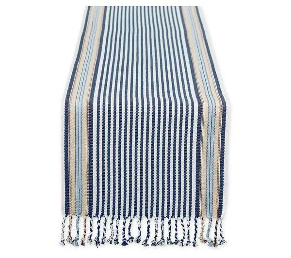 DESIGN IMPORTS Boat House Stripe Fringe Table R Unner 14 X 74 - One-color