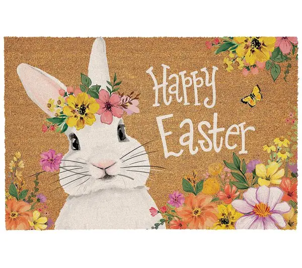EVERGREEN 36'x24' Floral Bunny Coir Doormat - One-color
