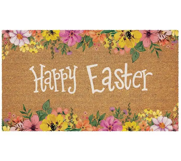 EVERGREEN 28'x16' Floral Bunny Coir Doormat - One-color
