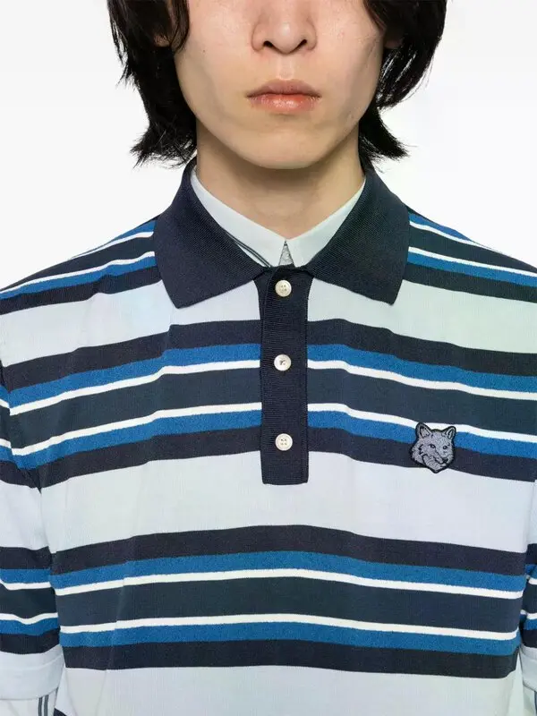 Maison Kitsuné Bold Fox Head-patch Striped Polo Shirt