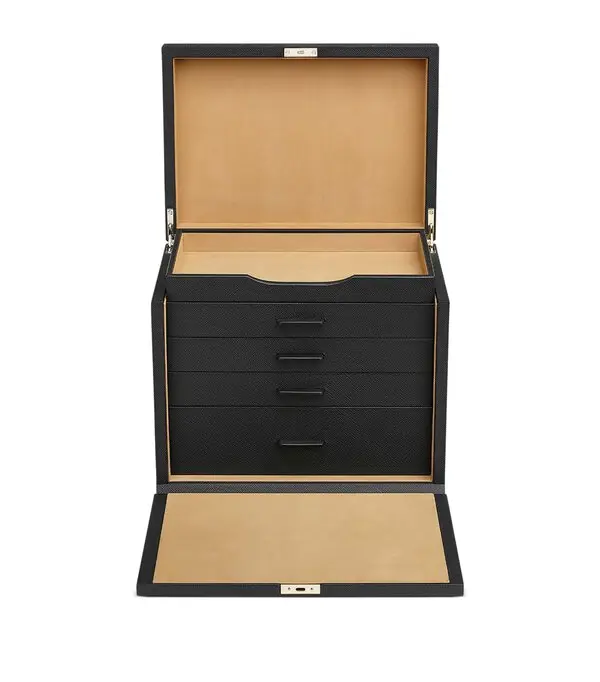 Smythson Panama Leather Jewellery Box - Black