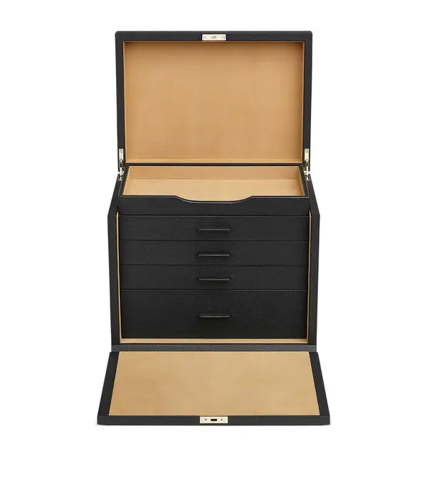 Smythson Panama Leather Jewellery Box - Black