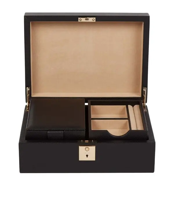 Smythson Panama Jewellery Box With Travel Tray - Black