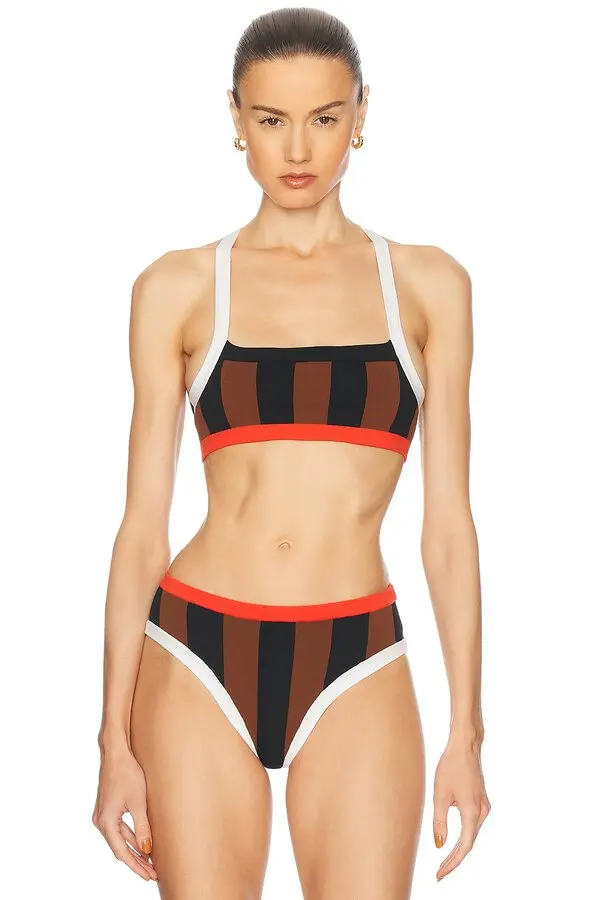 TROPIC OF C La Plage Bikini Top - Brown & Black Stripe