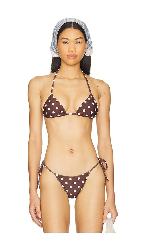 Tularosa Brigitte Top - Brown & Cream Dot