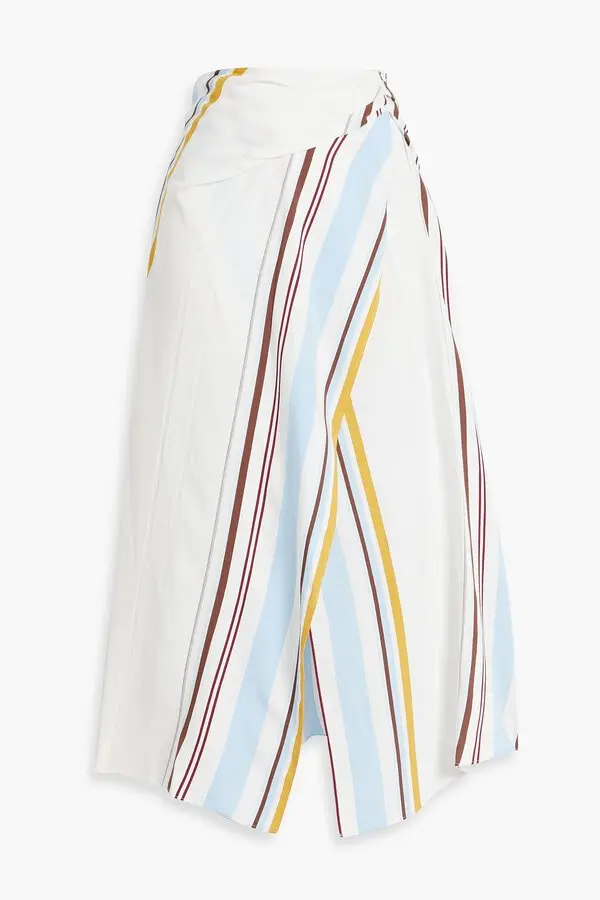 A.L.C. Clara Wrap-effect Striped Twill Midi Skirt