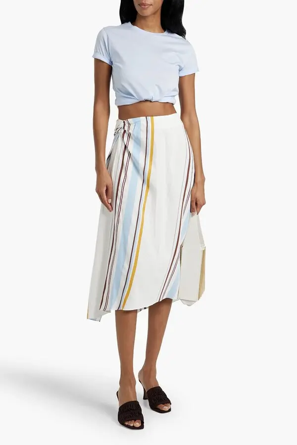A.L.C. Clara Wrap-effect Striped Twill Midi Skirt