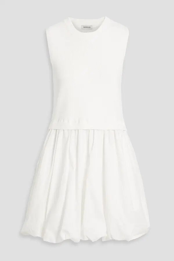 Simkhai Silas Ribbed-knit And Cotton-poplin Mini Dress