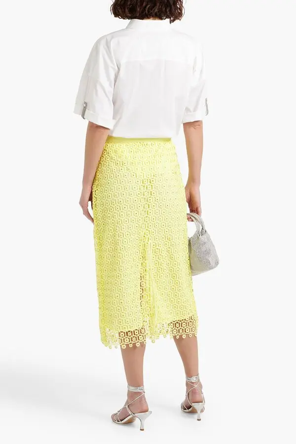 Simkhai Karolina Eyelet-embellished Lace Midi Skirt - Yellow