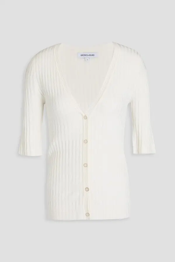 Veronica Beard Calliope Ribbed-knit Top - Off-white