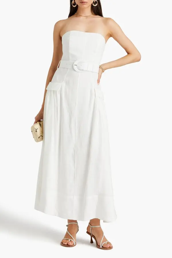 NICHOLAS Belted Linen Maxi Dress - Ivory