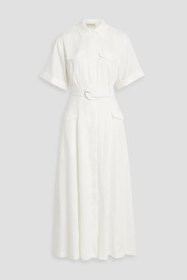 NICHOLAS Belted Linen Maxi Shirt Dress