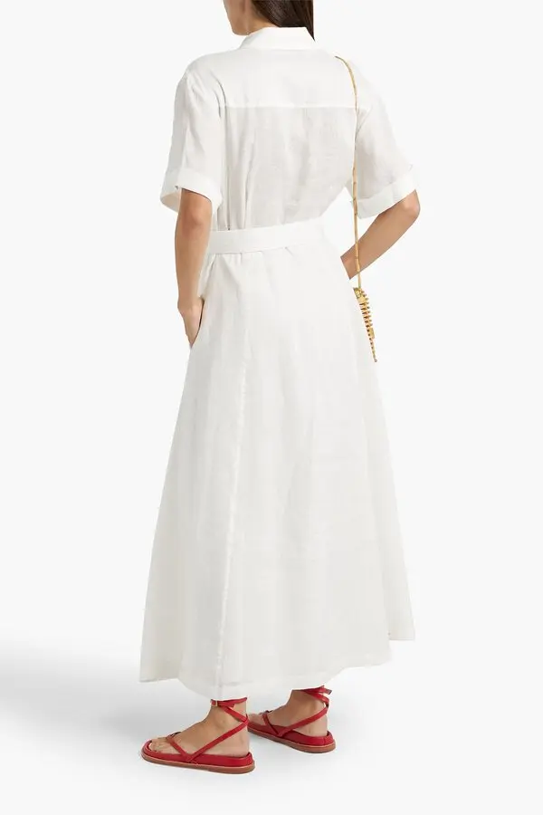 NICHOLAS Belted Linen Maxi Shirt Dress