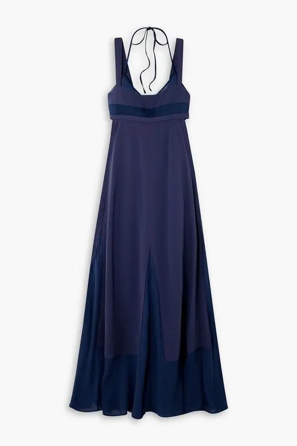 Simkhai Darina Tulle And Satin-trimmed Jersey Gown - Navy
