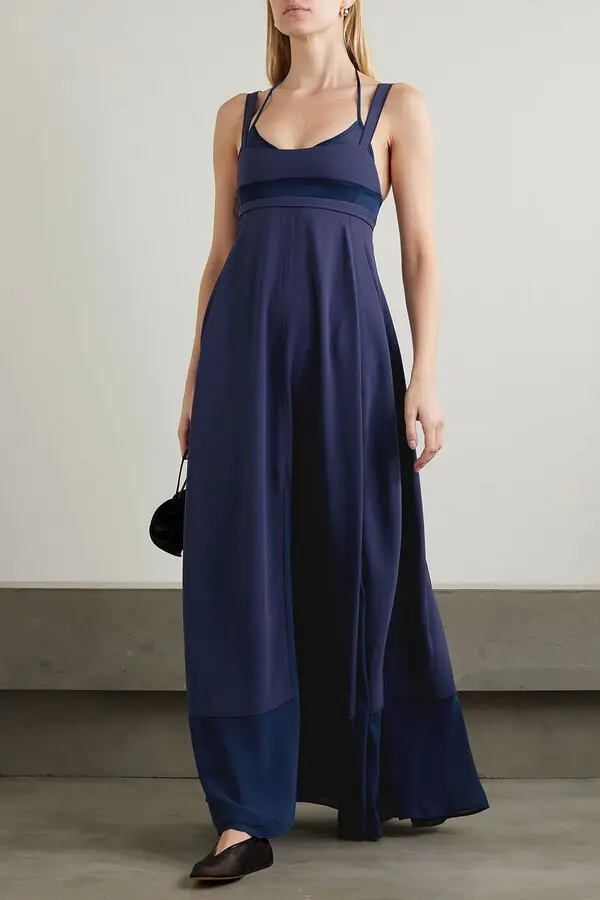 Simkhai Darina Tulle And Satin-trimmed Jersey Gown - Navy