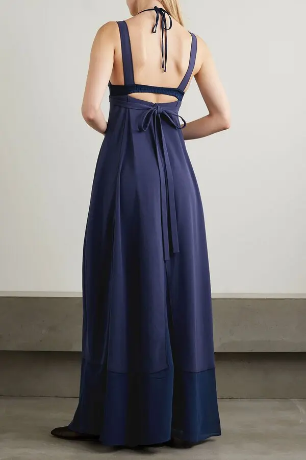 Simkhai Darina Tulle And Satin-trimmed Jersey Gown - Navy