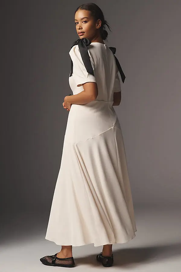 black off shoulder dress long sleeve Ruched Off-Shoulder Mesh-Sleeve Mermaid Maxi Dress - Black