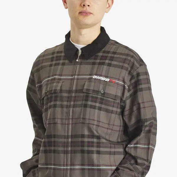 AWAKE NY Plaid Flannel Zip Overshirt