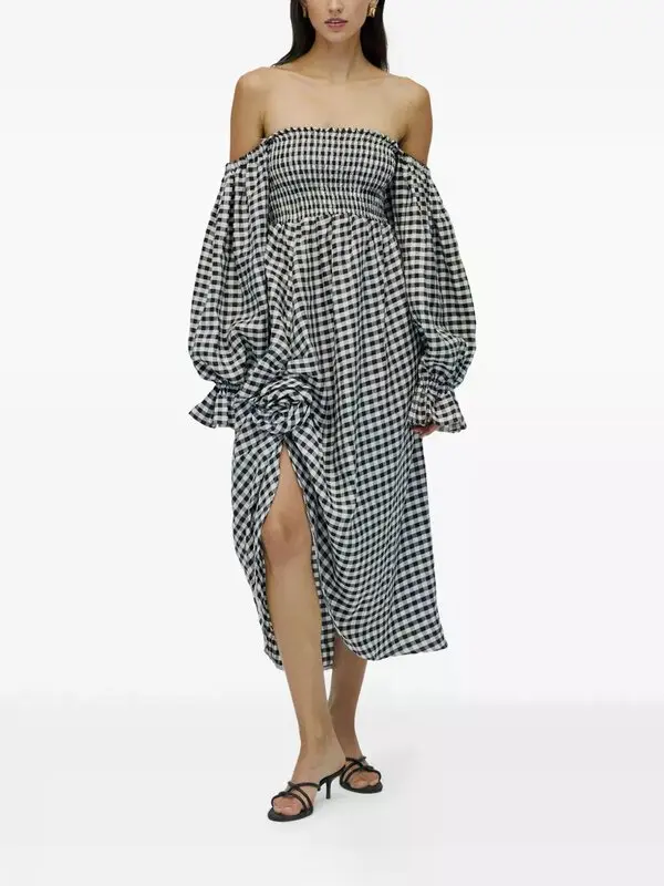Sleeper Atlanta Checked Off-shoulder Dress