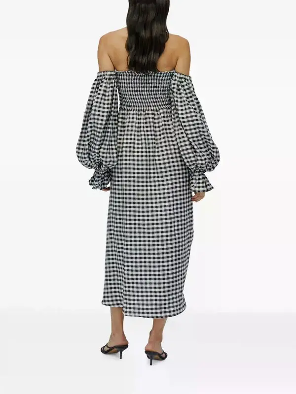 Sleeper Atlanta Checked Off-shoulder Dress