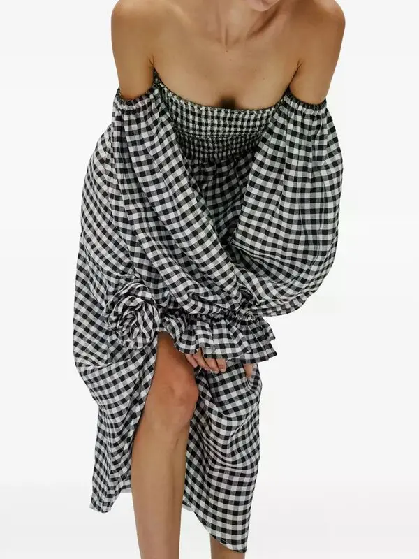 Sleeper Atlanta Checked Off-shoulder Dress