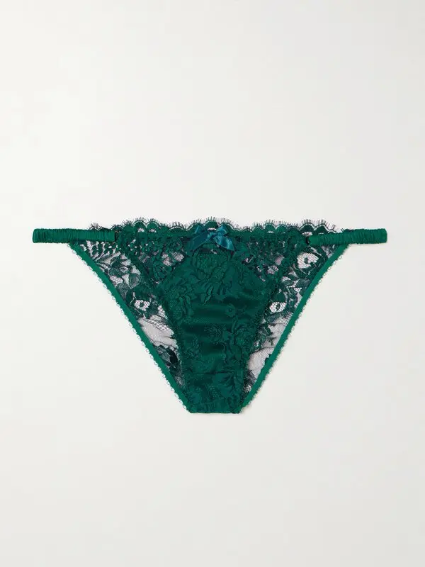 Agent Provocateur Solanna Silk-blend Satin-trimmed Lace Briefs - Blue