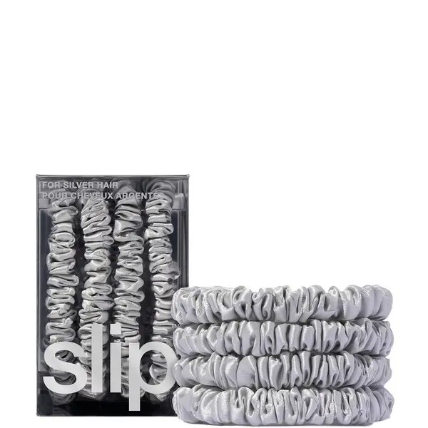 Slip Pure Silk Skinny Scrunchies Set - Silver