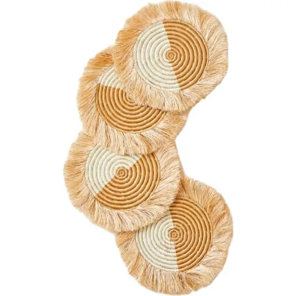 INDEGO AFRICA Akeza Fringe Coasters In Whiteset Of 4 - Cream And Natural