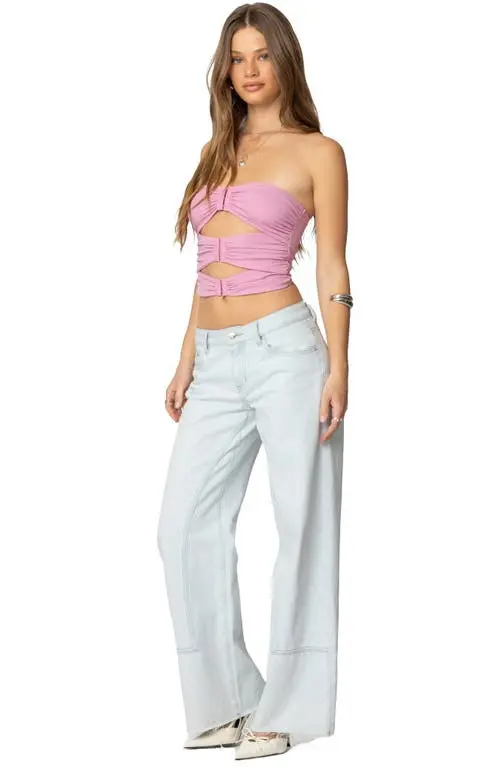 EDIKTED Ariella Cutout Strapless Crop Top - Pink