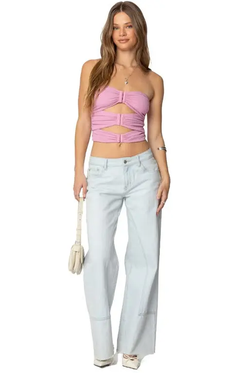 EDIKTED Ariella Cutout Strapless Crop Top - Pink