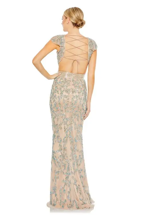 Mac Duggal Hand-embellished Gown With Open Back