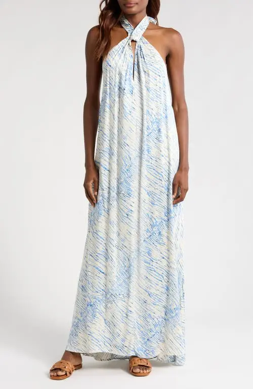 Elan Stripe Halter Maxi Dress - Blue Sahara