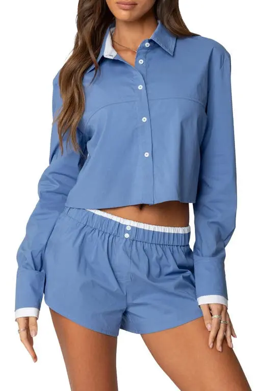 EDIKTED Danette Cotton Crop Button-up Shirt