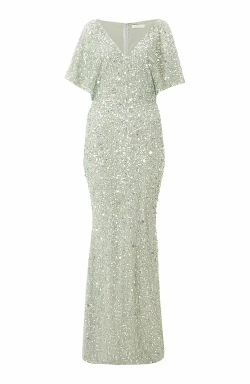 Quiz Sequin Batwing Maxi Dress In Sage - 50% Off | Editorialist