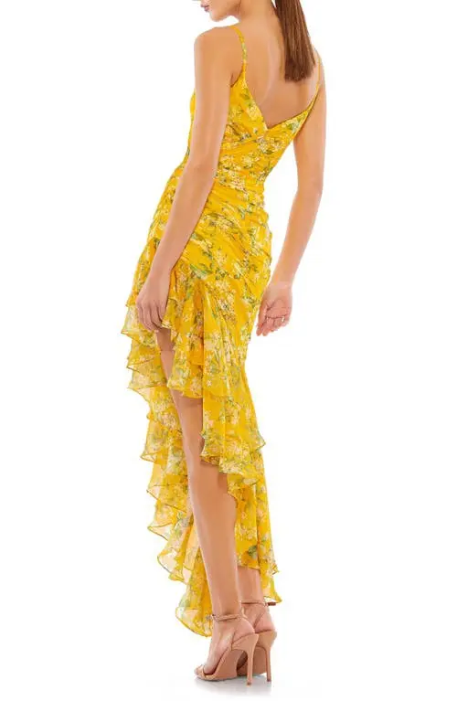 Mac Duggal Floral Ruffle Asymmetrical Hi Low Hem Dress