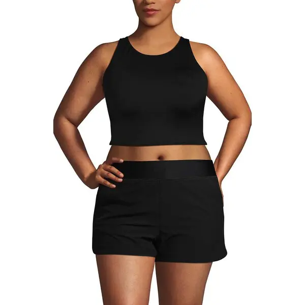 LANDS' END Chlorine Resistant High Neck Racerback Midkini Swimsuit Top - Black