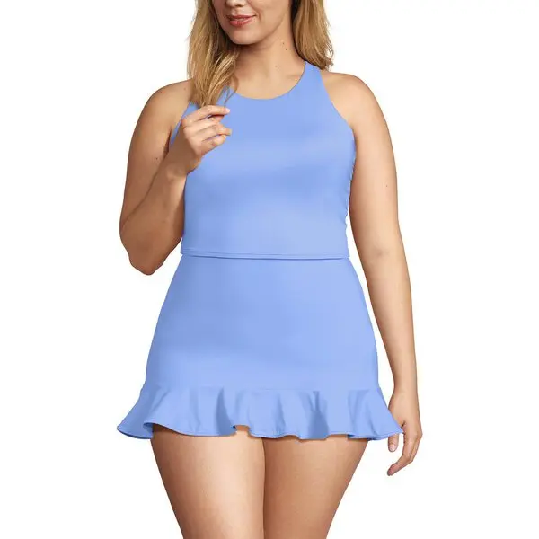 LANDS' END High Neck Racerback Midkini Top - Clear Blue Sky