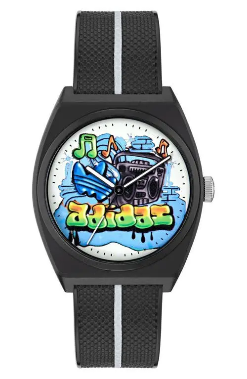 Adidas Ao Street Project Graphic Dial Resin Strap Watch - Black