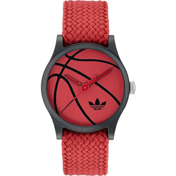 Adidas Ao Style Basketball Dial Webbing Strap Watch - Red