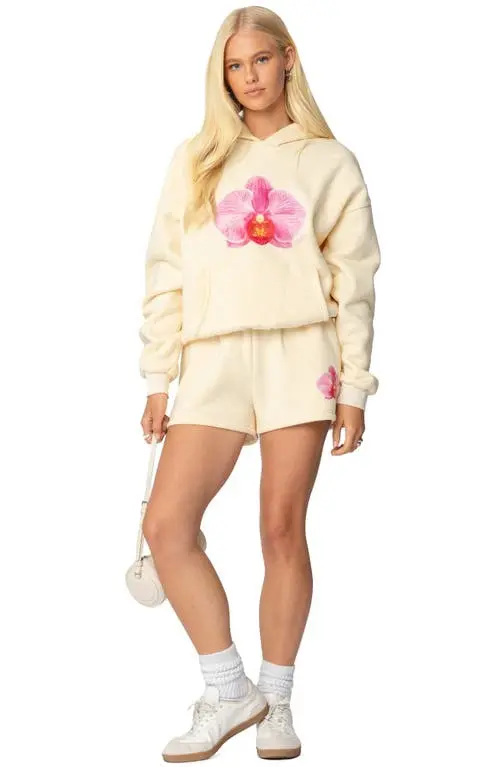 EDIKTED Orchid Babe Fleece Shorts - Yellow