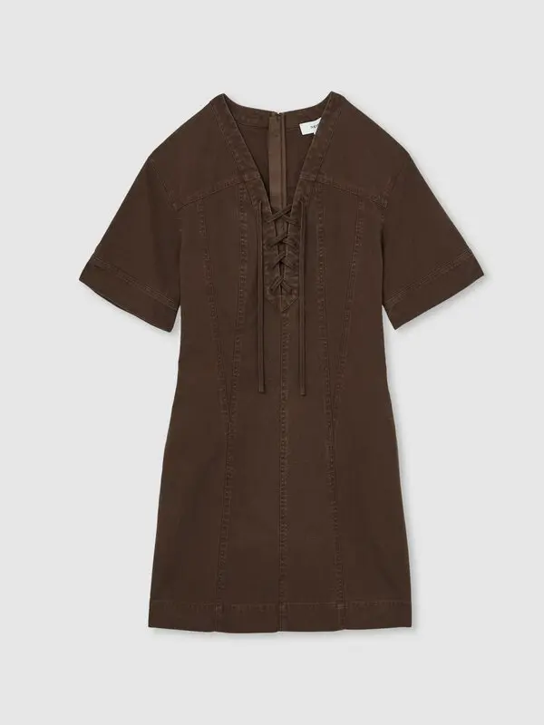 REISS Tia Lace-up Denim Shirt Dress