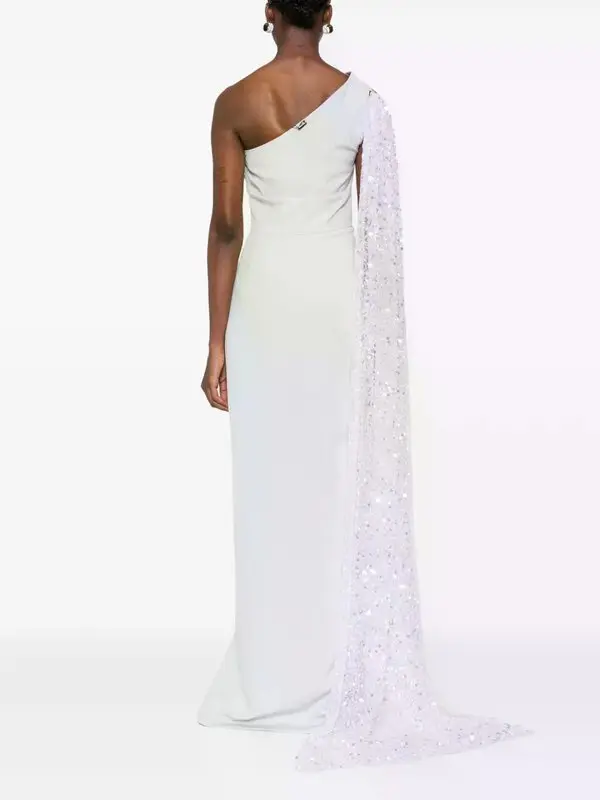 RHEA COSTA Sequin-embellished One-shoulder Gown