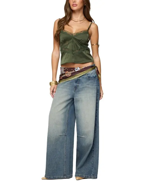 EDIKTED Tamar Satin Effect Tank Top - Olive