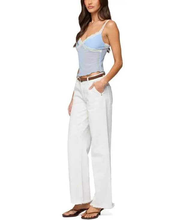 EDIKTED Lacey Mesh Tank Top - Light-blue
